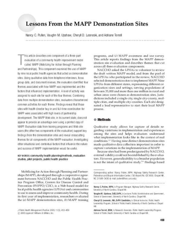 (PDF) Lessons From the MAPP Demonstration Sites