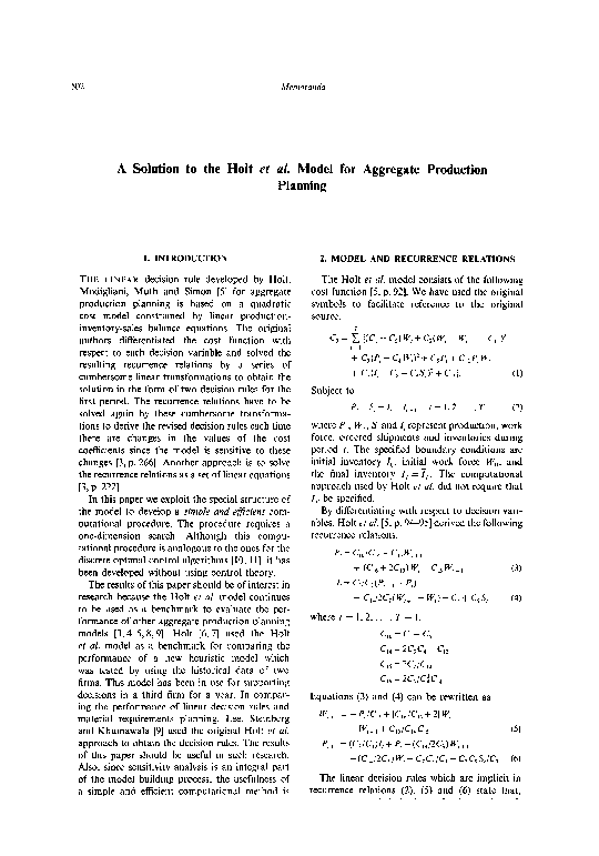(PDF) A solution to the holt et al. model for aggregate production planning