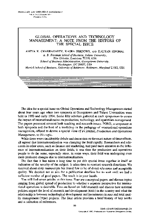 (PDF) Global Operations and Technology Management: A Note from the ...