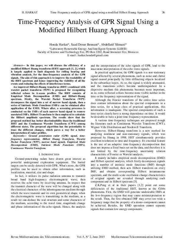 (PDF) Time-Frequency Analysis of GPR Signal Using a Modified Hilbert Huang Approach