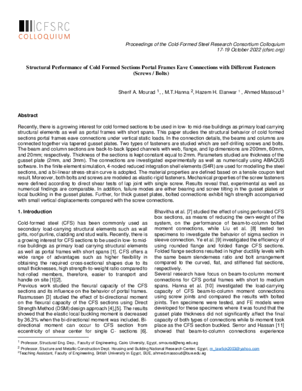 (PDF) Structural Performance of Cold Formed Sections Portal Frames Eave ...