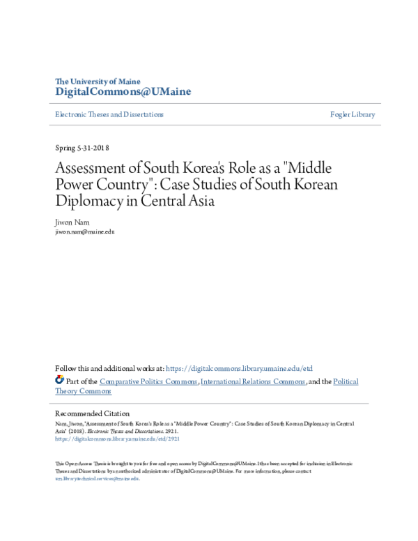 (PDF) Assessment of South Korea's Role as a "Middle Power Country ...