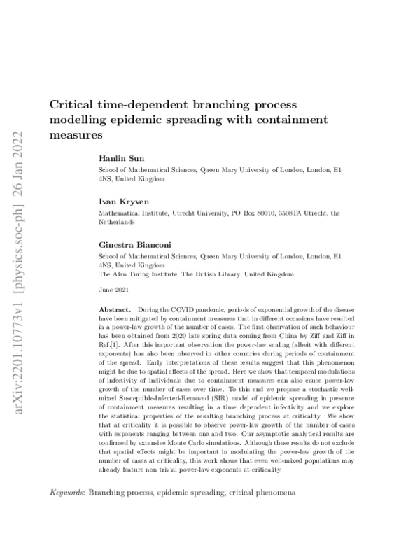 (PDF) Critical time-dependent branching process modelling epidemic spreading with containment ...