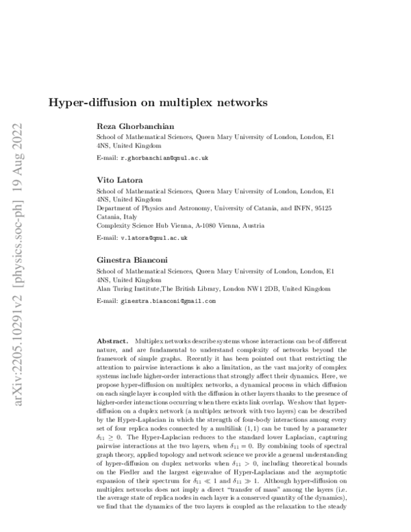 (PDF) Hyper-diffusion on multiplex networks