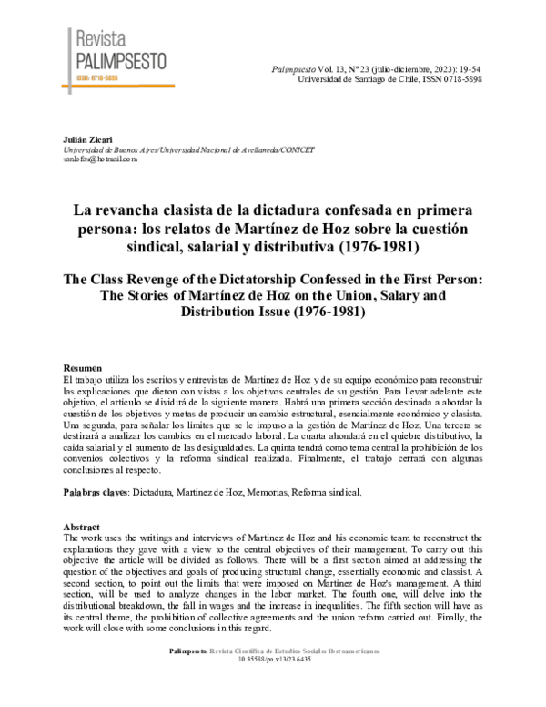 (PDF) La revancha clasista de la dictadura confesada en primera persona ...