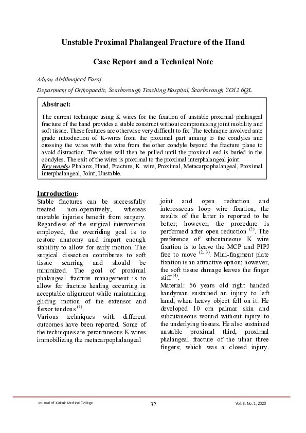 (PDF) Unstable Proximal Phalangeal Fracture of the Hand Case Report and ...