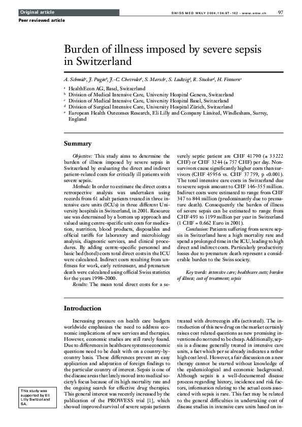 (PDF) Burden of illness imposed by severe sepsis in Switzerland
