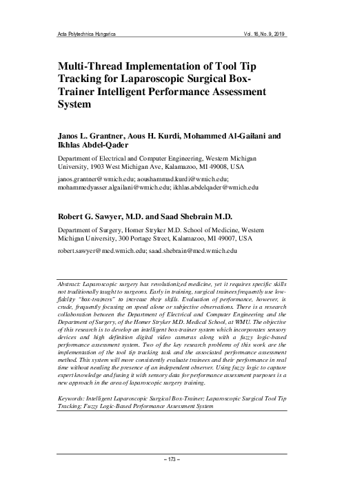 (PDF) Multi-Thread Implementation of Tool Tip Tracking for Laparoscopic Surgical Box-Trainer ...