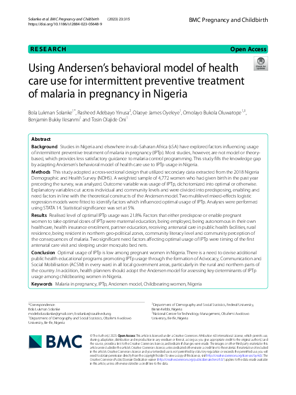 (PDF) Using Andersen’s behavioral model of health care use for ...