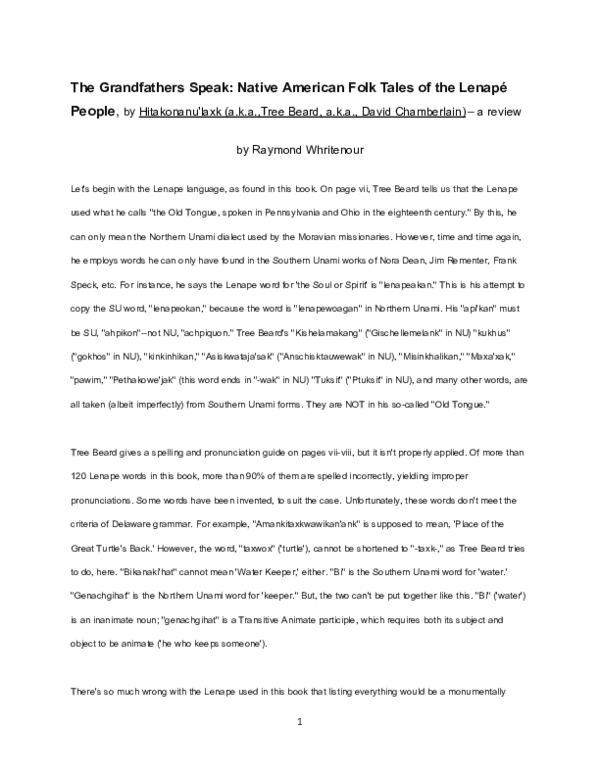 (DOC) The Grandfathers Speak: Native American Folk Tales of the Lenapé ...
