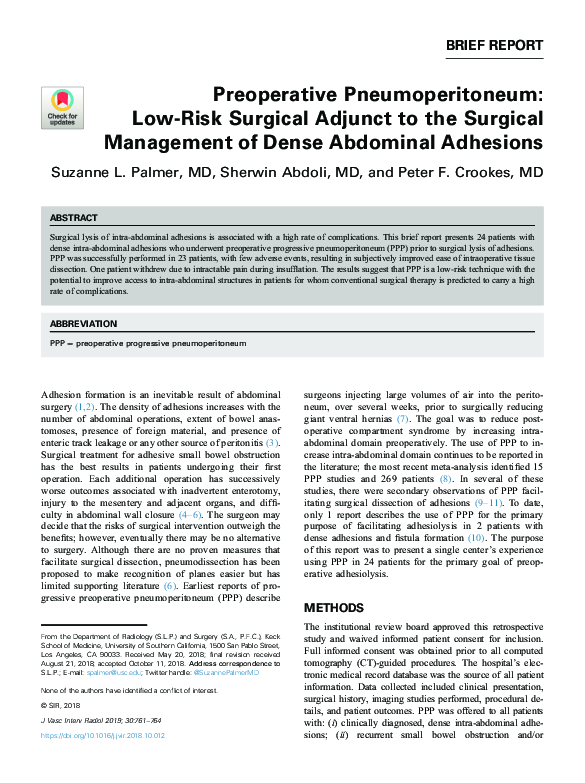Preoperative Pneumoperitoneum: Low-Risk Surgical Adjunct to the ...