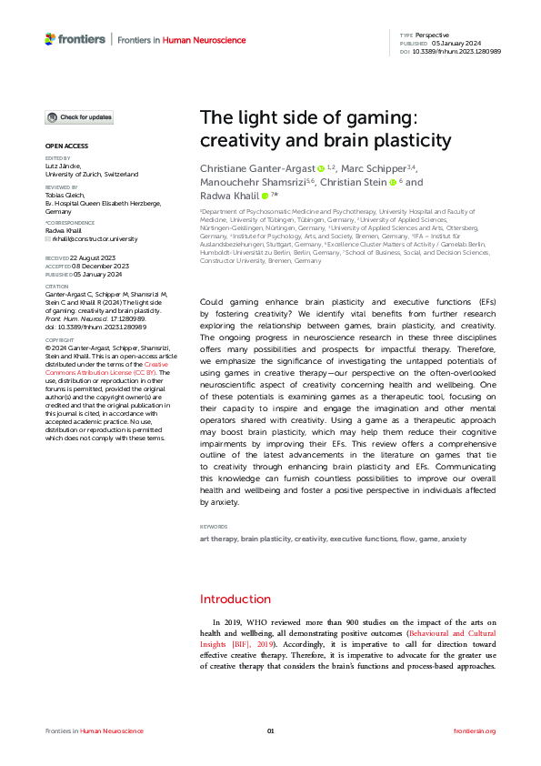 (PDF) The light side of gaming: creativity and brain plasticity