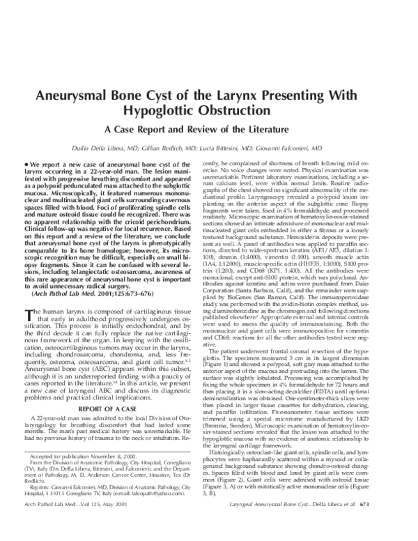 (PDF) Aneurysmal Bone Cyst of the Larynx Presenting With Hypoglottic ...