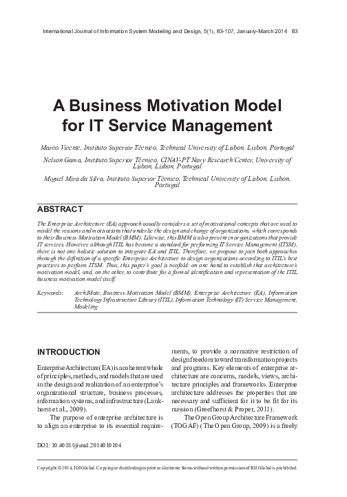 (PDF) A Business Motivation Model for IT Service Management