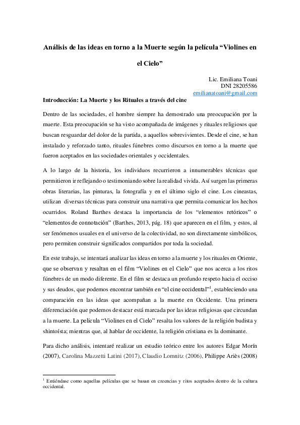 (PDF) Análisis de las ideas en torno a la Muerte según la película ...