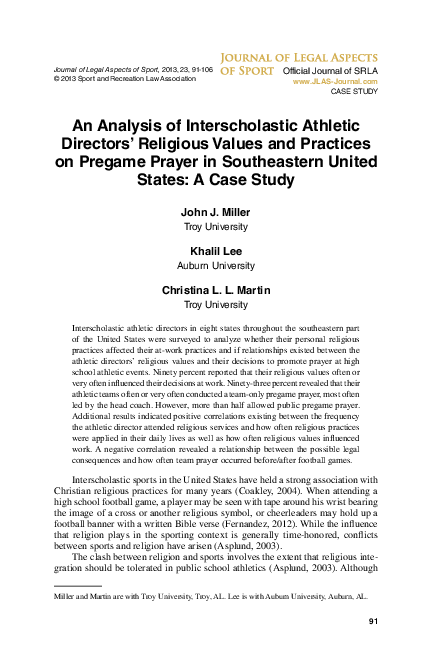 (PDF) An Analysis of Interscholastic Athletic Directors’ Religious Values and Practices on ...