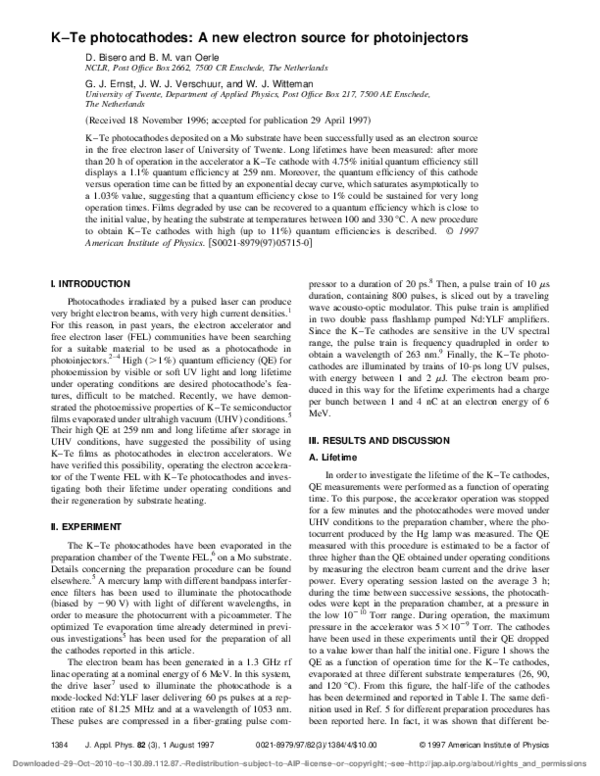 (PDF) K–Te photocathodes: A new electron source for photoinjectors