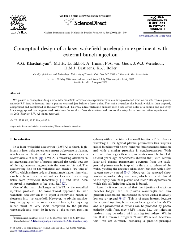 (PDF) Conceptual design of a laser wakefield acceleration experiment with external bunch ...