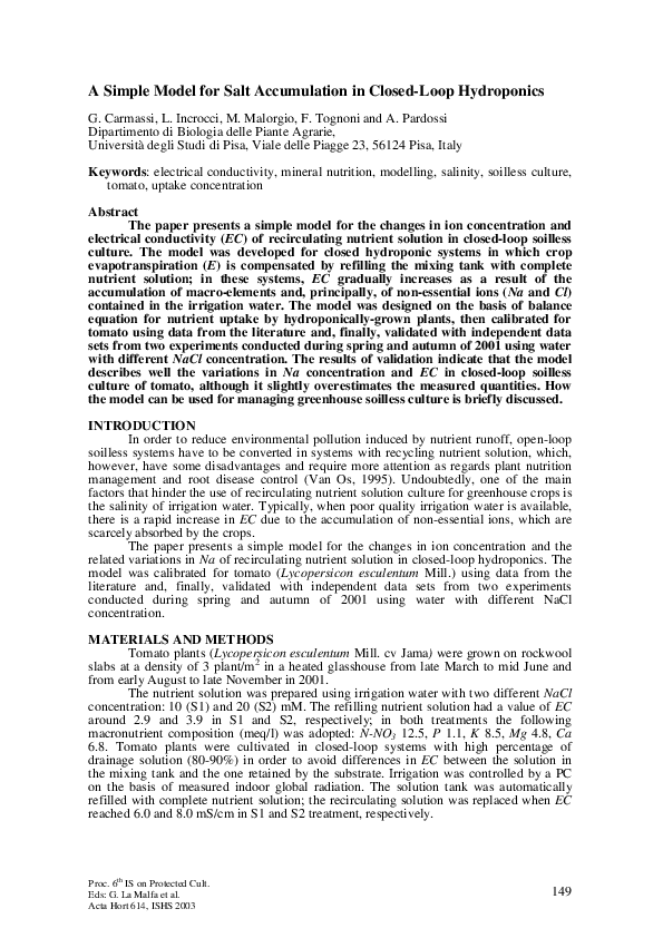 (PDF) A Simple Model for Salt Accumulation in Closed-Loop Hydroponics