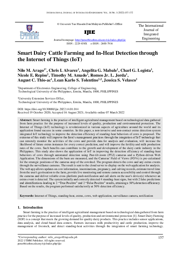 (PDF) Smart Dairy Cattle Farming and In-Heat Detection through the Internet of Things (IoT)