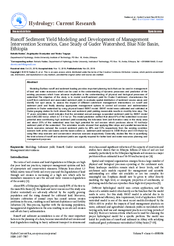 (PDF) Runoff Sediment Yield Modeling and Development of Management Intervention Scenarios, Case ...