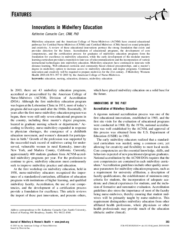 Pdf Innovations In Midwifery Education