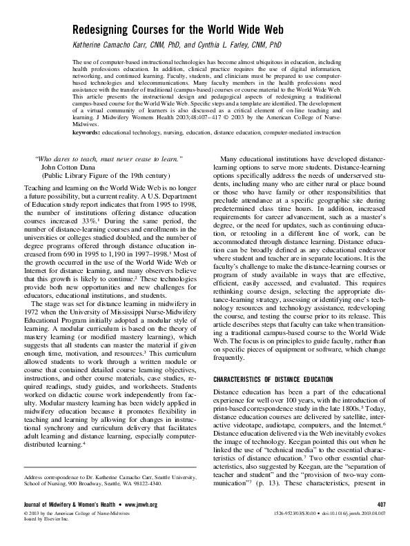 (PDF) Redesigning Courses for the World Wide Web