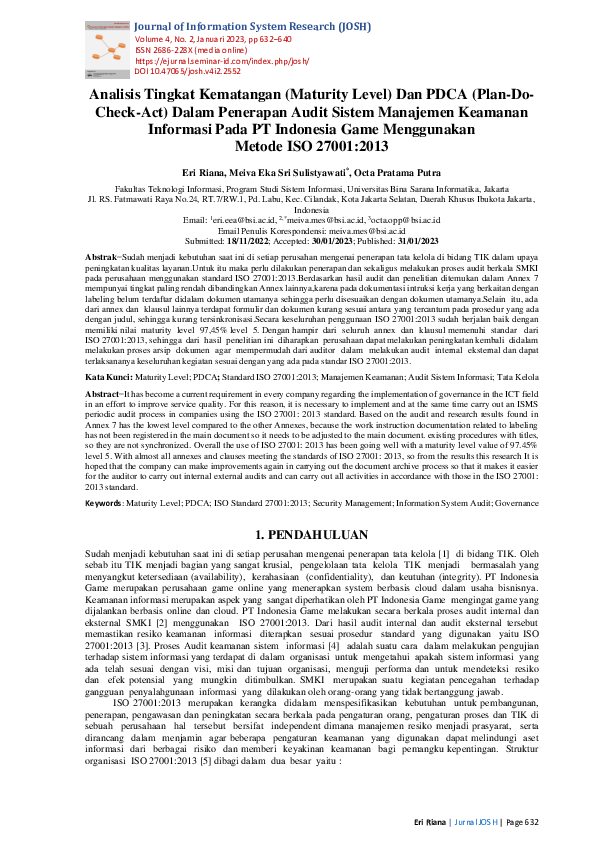 (PDF) Analisis Tingkat Kematangan (Maturity Level) Dan PDCA (Plan-Do-Check-Act) Dalam Penerapan ...