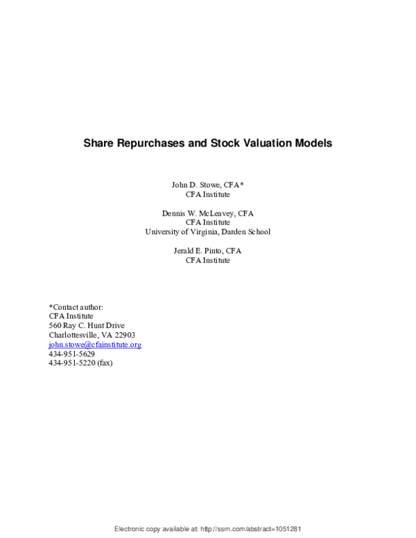 (PDF) Share Repurchases and Stock Valuation Models