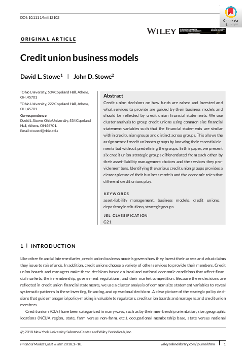 (PDF) Credit Union Business Models