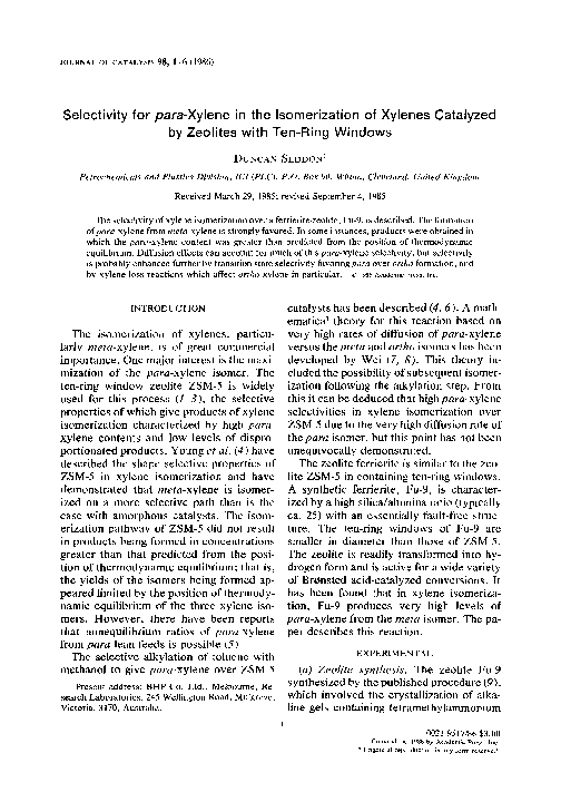 (PDF) Selectivity for para-xylene in the isomerization of xylenes ...