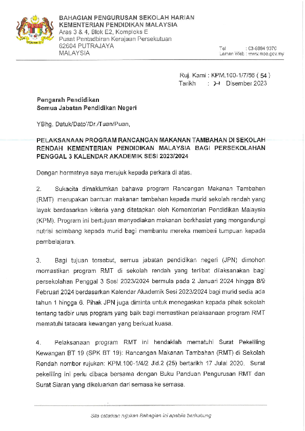 (PDF) SURAT SIARAN RMT PENGGAL 3 2023 2024 BY KPM