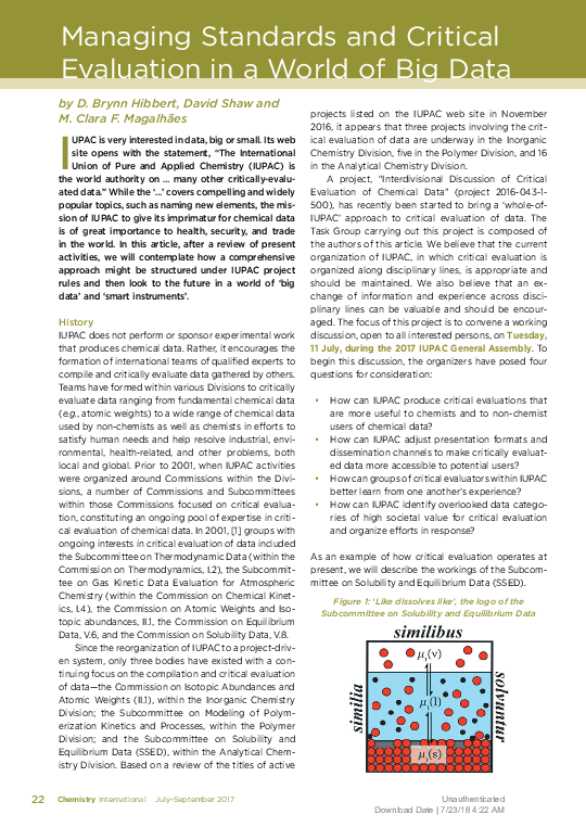 (PDF) Managing Standards and Critical Evaluation in a World of Big Data