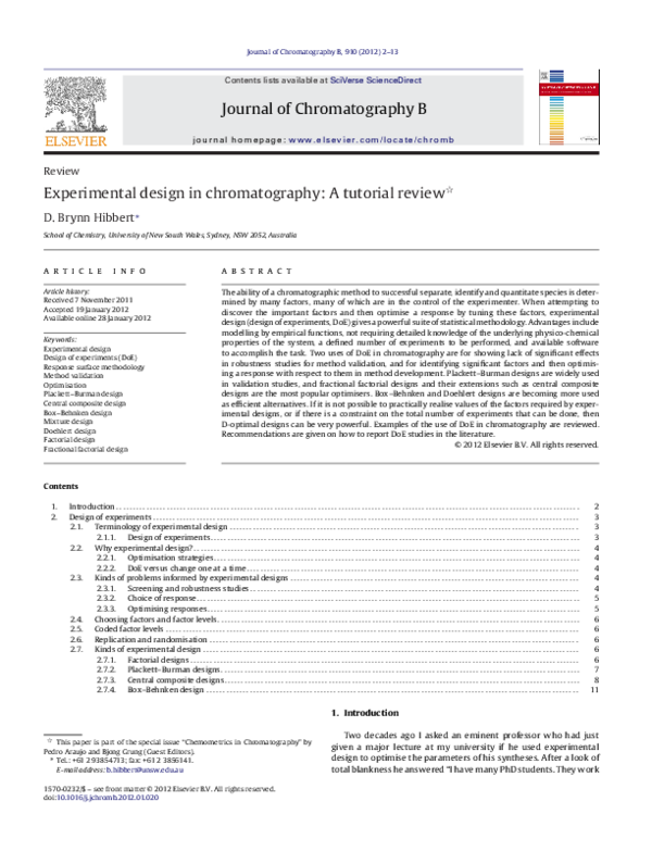 (PDF) Experimental design in chromatography: A tutorial review