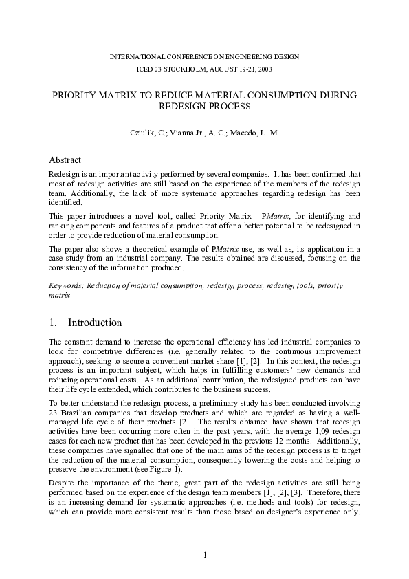 (PDF) Priority Matrix to Reduce Material Consumption During Redesign ...