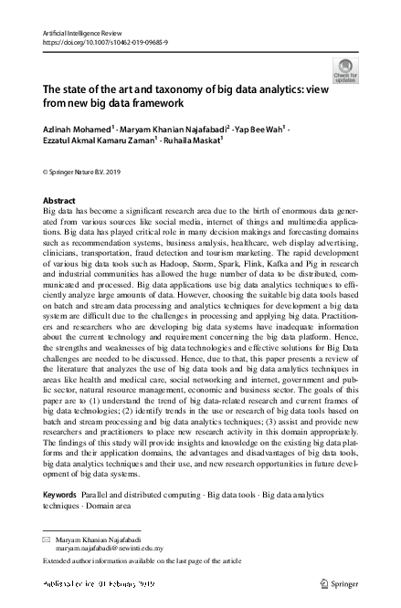 (PDF) The state of the art and taxonomy of big data analytics: view ...