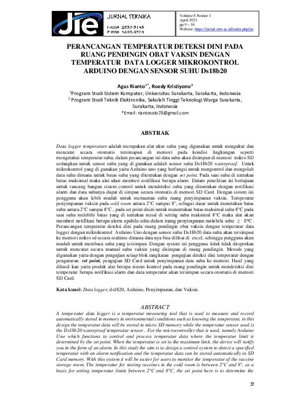 Pdf Perancangan Temperatur Deteksi Dini Pada Ruang Pendingin Obat Vaksin Dengan Temperatur