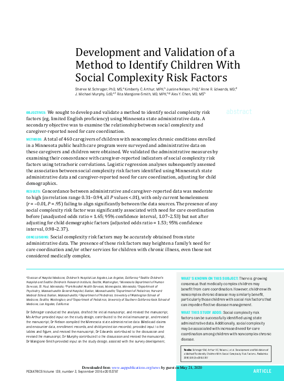 (PDF) Development and Validation of a Method to Identify Children With Social Complexity Risk ...
