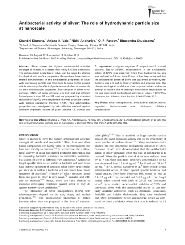 (PDF) Antibacterial activity of silver: The role of hydrodynamic ...