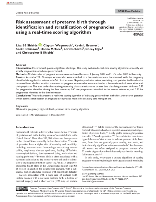 (PDF) Risk assessment of preterm birth through identification and ...