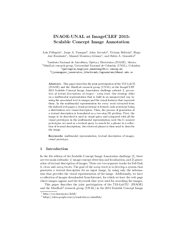 (PDF) INAOE-UNAL at ImageCLEF 2015: Scalable Concept Image Annotation