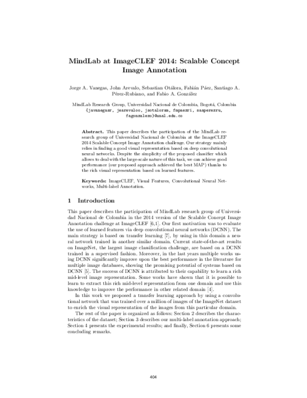 (PDF) MindLab at ImageCLEF 2014: Scalable Concept Image Annotation