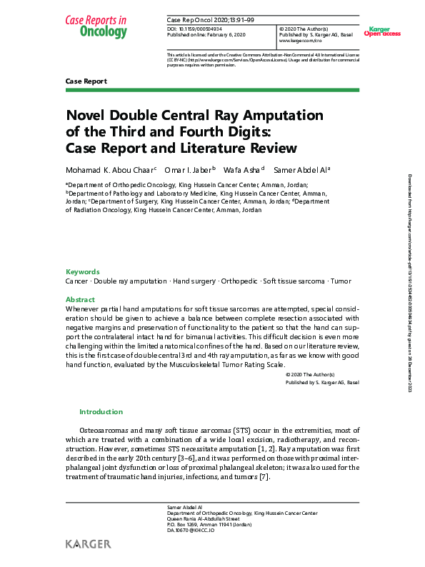 (PDF) Novel Double Central Ray Amputation of the Third and Fourth ...