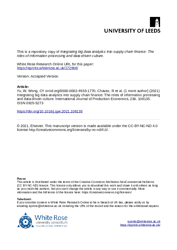 (PDF) Integrating big data analytics into supply chain finance: The roles of information ...