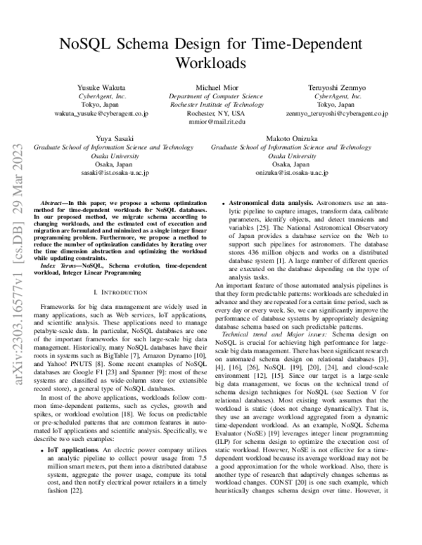 (PDF) NoSQL Schema Design for Time-Dependent Workloads