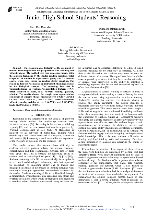 (PDF) Junior High School Students' Reasoning