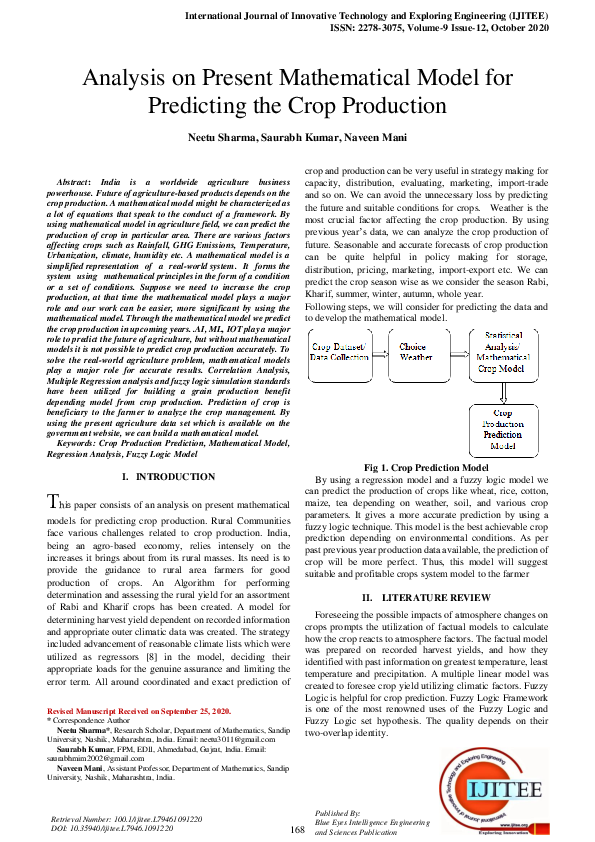 (PDF) Analysis on Present Mathematical Model for Predicting the Crop Production | Dr. Naveen ...