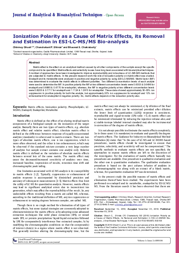 (PDF) Ionization Polarity as a Cause of Matrix Effects, its Removal and ...