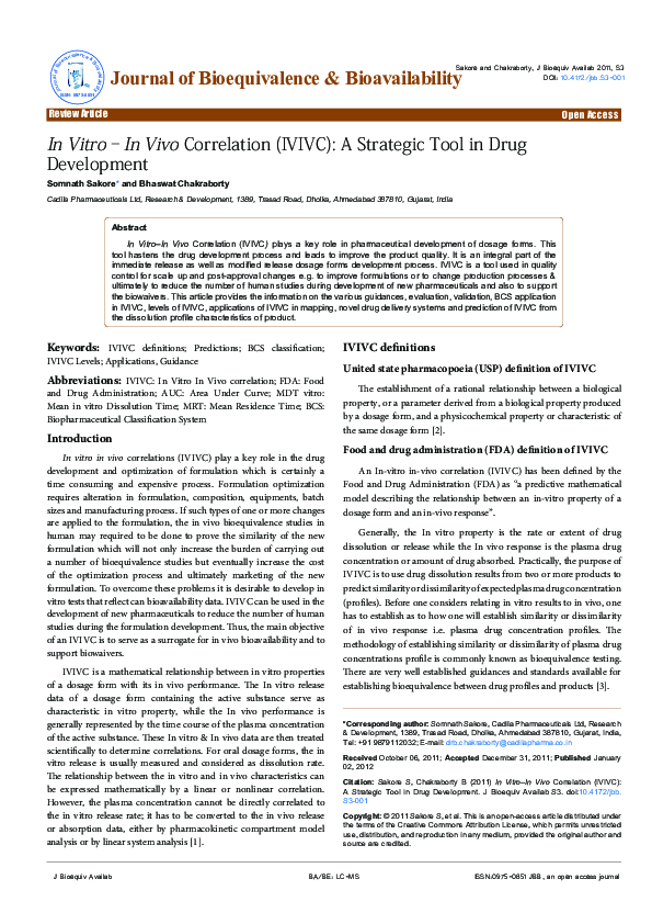 (PDF) In Vitro?In Vivo Correlation (IVIVC): A Strategic Tool in Drug ...