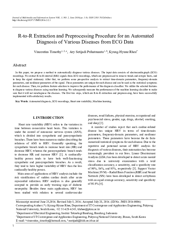(PDF) R-to-R Extraction and Preprocessing Procedure for an Automated Diagnosis of Various ...